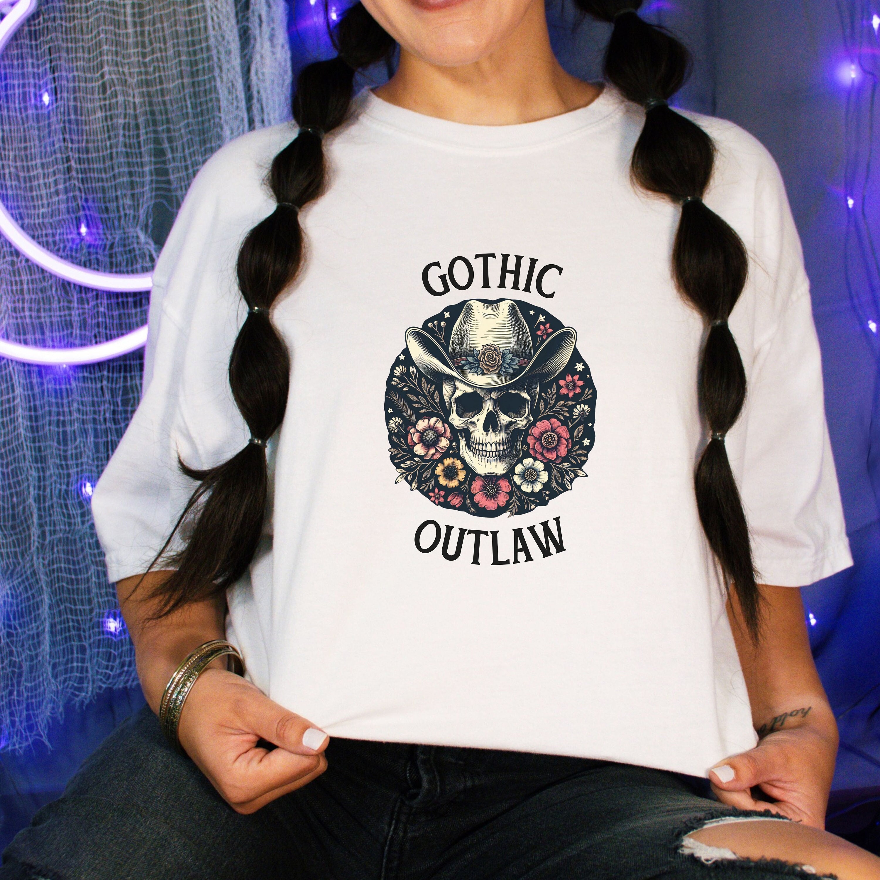 Gothic Outlaw Western Southern Gothic Vibe Aesthetic Tee Skull With ...