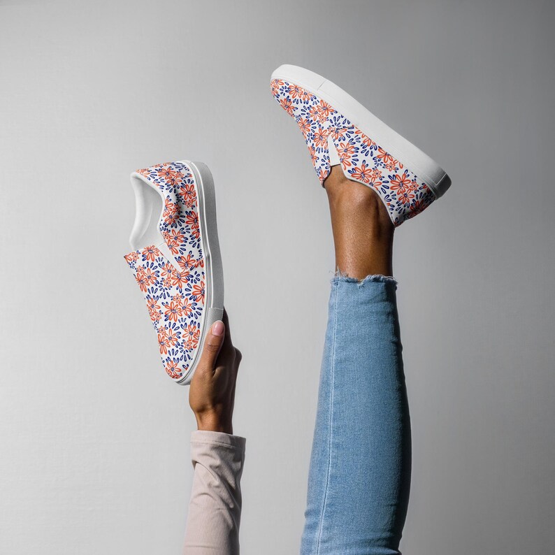 Slip on Canvas Blue Orange Floral Whimsical Boho Spring Summer Cute ...