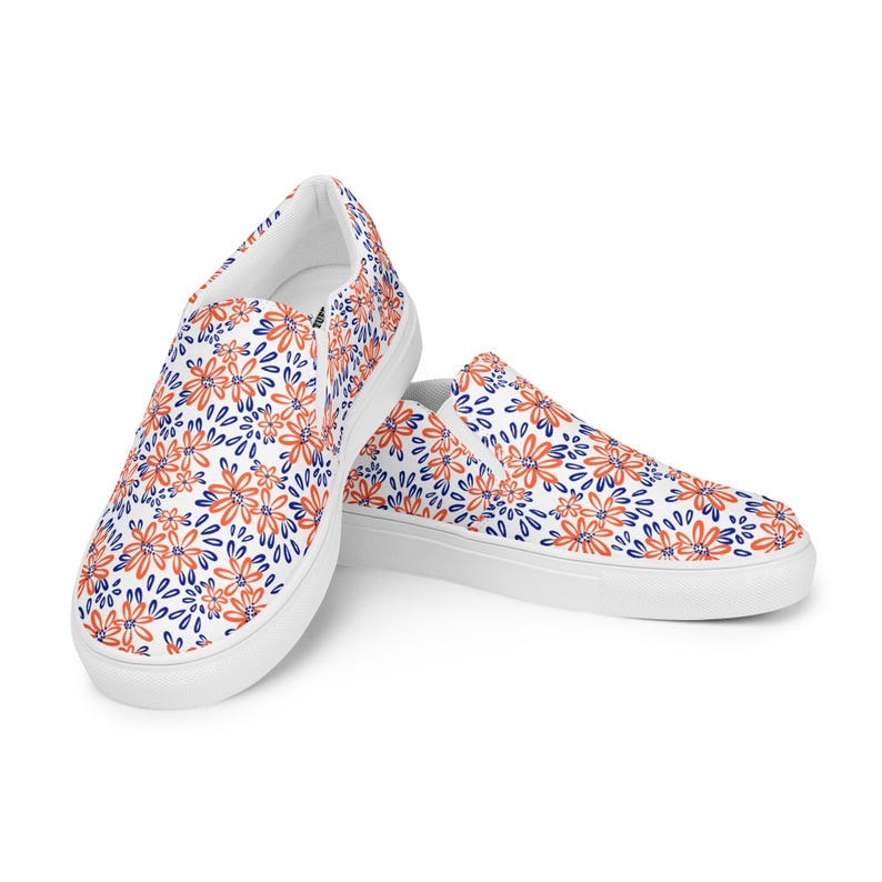 Slip on Canvas Blue Orange Floral Whimsical Boho Spring Summer Cute ...