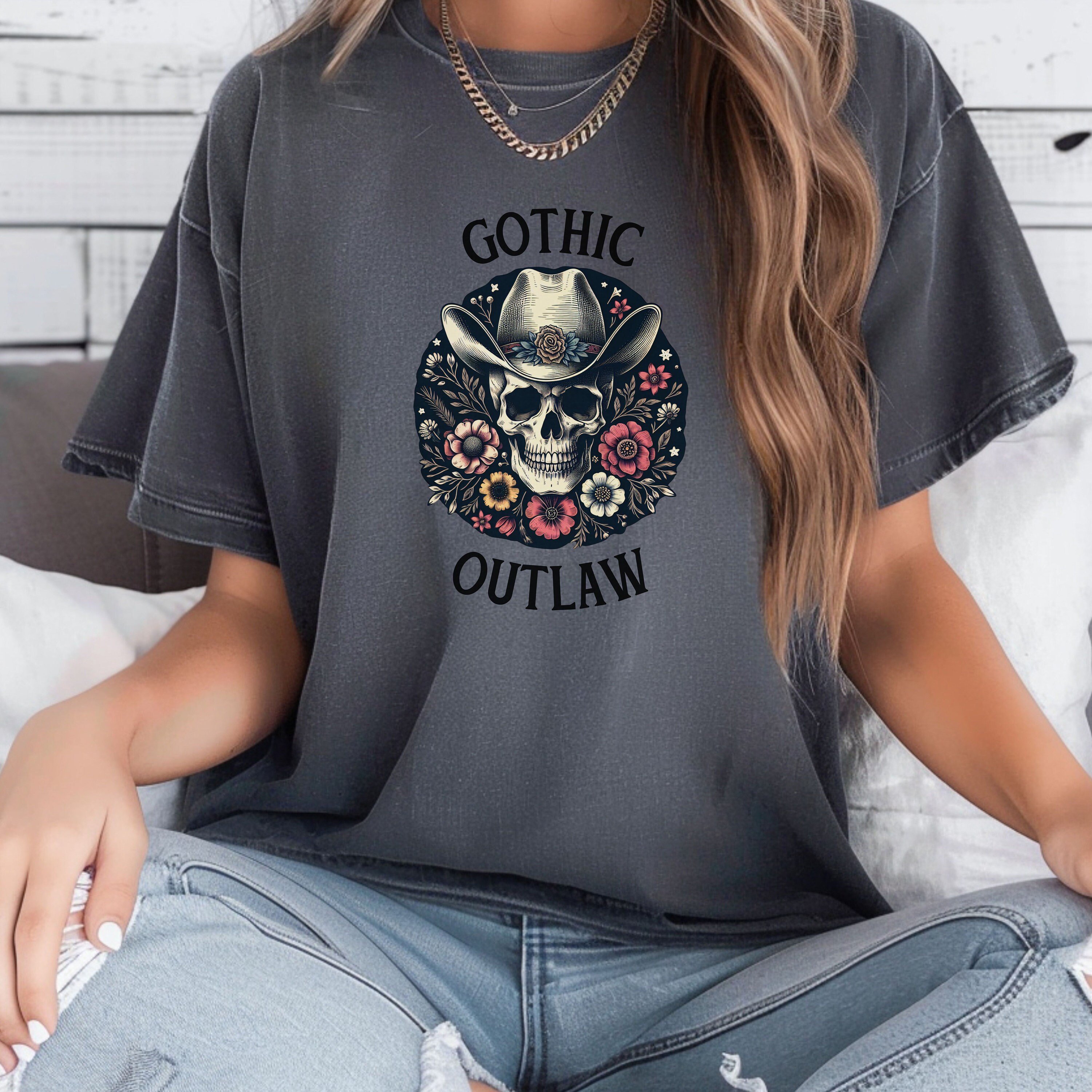 Gothic Outlaw Western Southern Gothic Vibe Aesthetic Tee Skull With ...