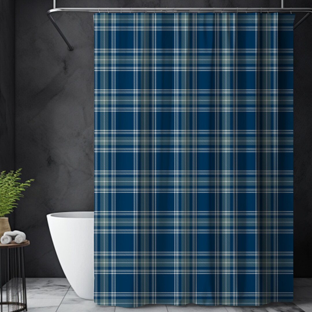 Indigo, Blue Pine, Slate Blue & White Plaid Shower Curtain, Modern ...