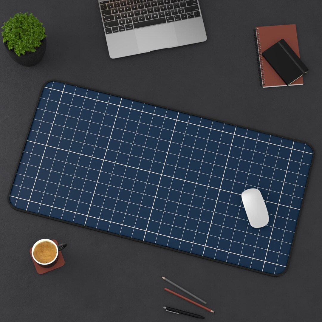 Navy & Cream Micro Grid Desk Mat, Architectural Academic Workspace ...