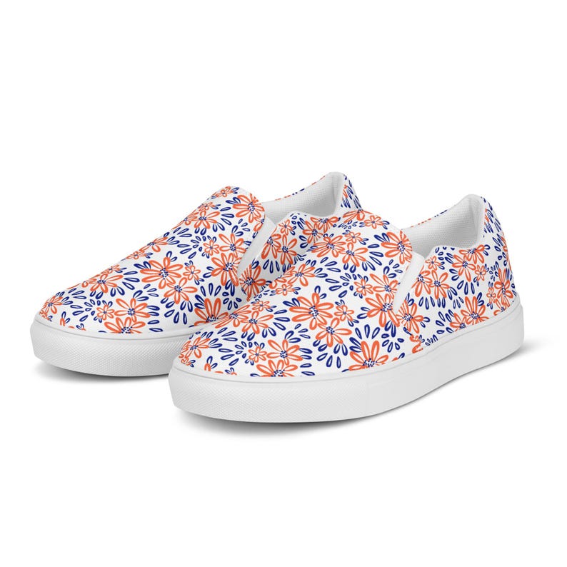 Slip on Canvas Blue Orange Floral Whimsical Boho Spring Summer Cute ...