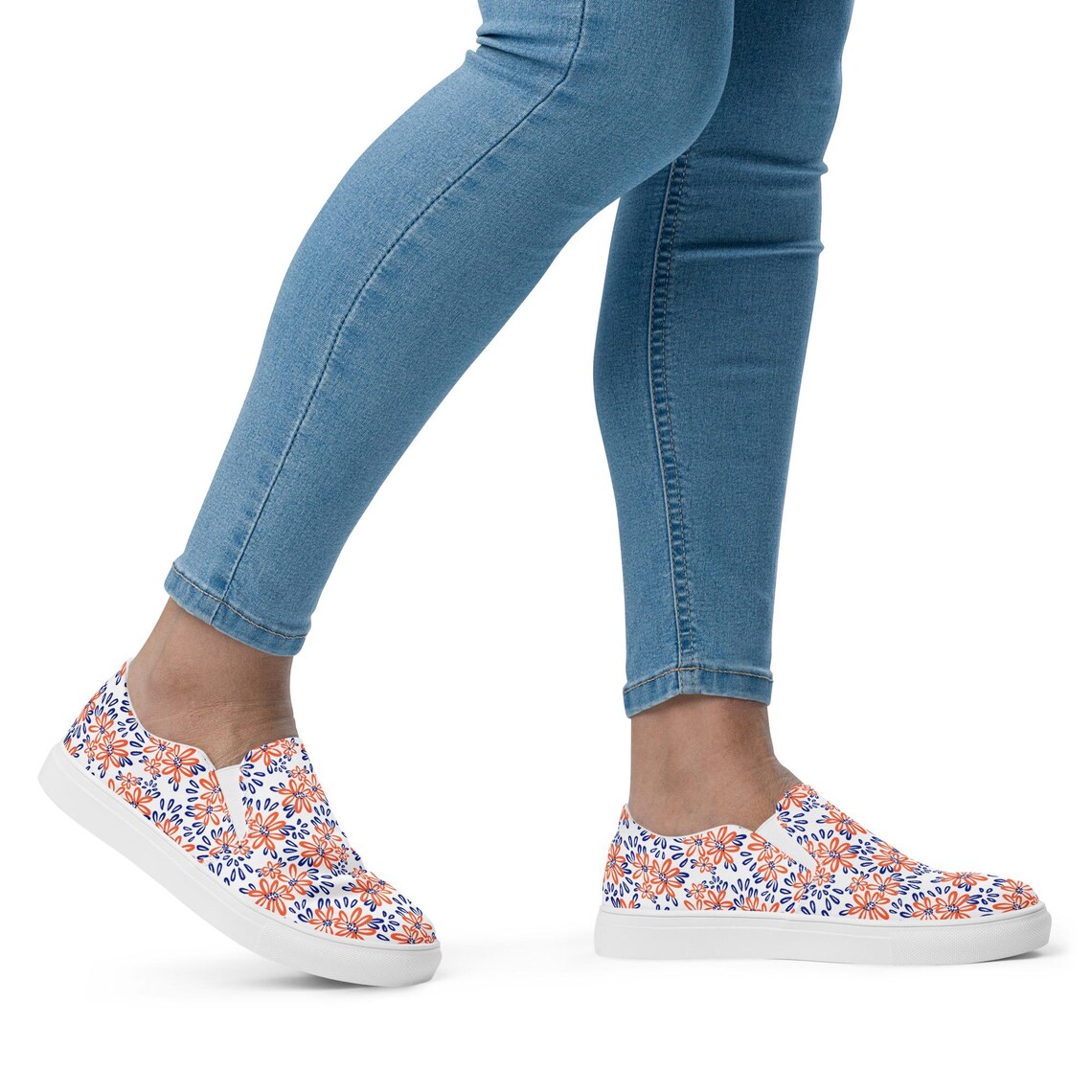 Slip on Canvas Blue Orange Floral Whimsical Boho Spring Summer Cute ...