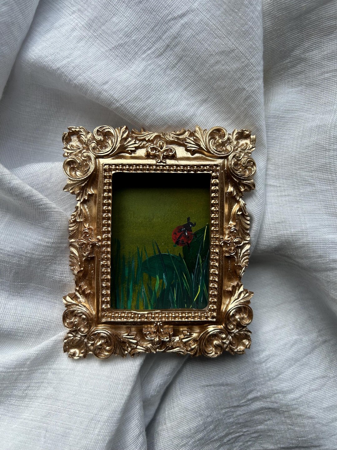 LADYBUG Cute Framed Ladybug Portrait, Original Handmade Painting ...