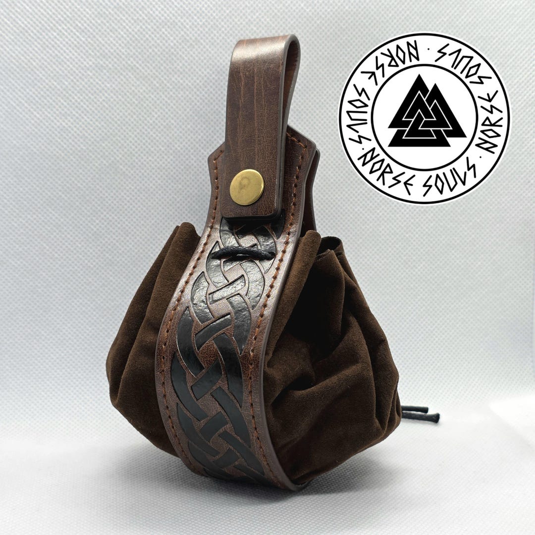 Handmade Leather Pouch Norse Mythology Drawstring Waistband Holder Odin ...