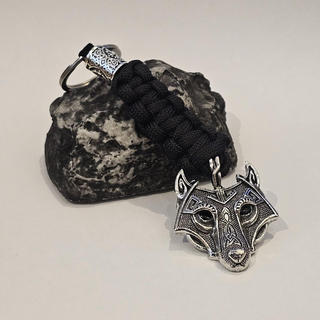 Norse Mythology Keyring Wolf Pagan Paracord Keychain Odin Loki Rune ...