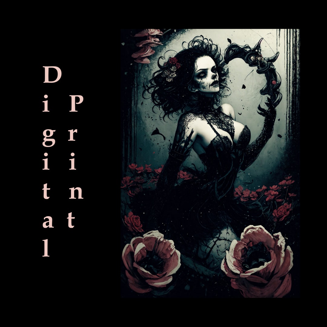 Goth Girl in a Rose Field Dark Portrait, Gothic Painting, Beautiful ...