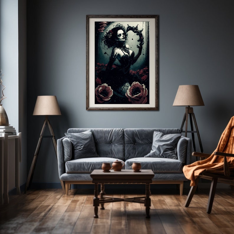 Goth Girl in a Rose Field Dark Portrait, Gothic Painting, Beautiful ...