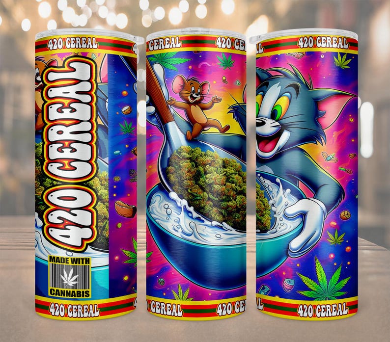 420 Weed Cereal Cartoon 20oz Tumbler Wrap (PNG, Digital Download) - Etsy