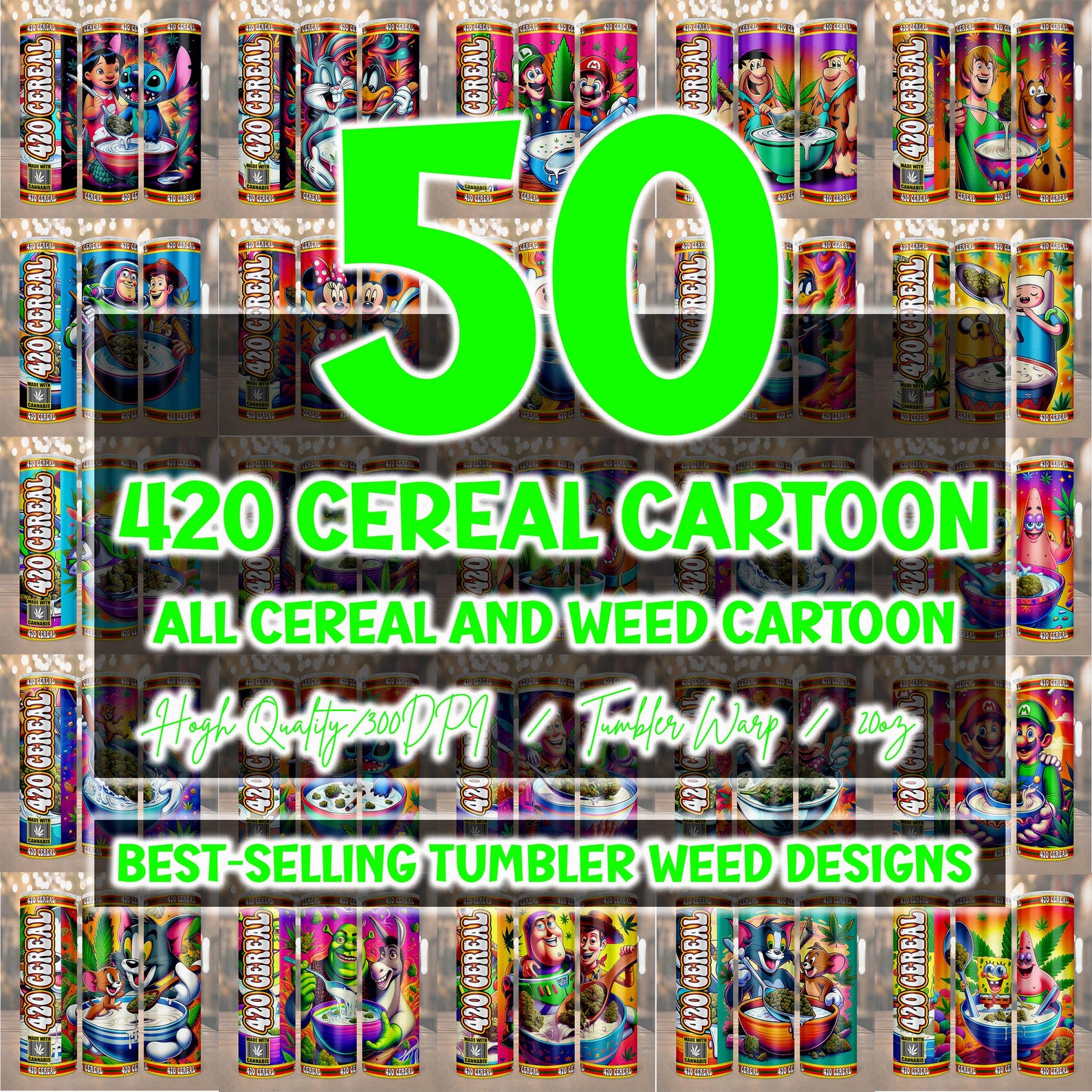 420 Weed Cereal Cartoon 20oz Tumbler Wrap (PNG, Digital Download) - Etsy