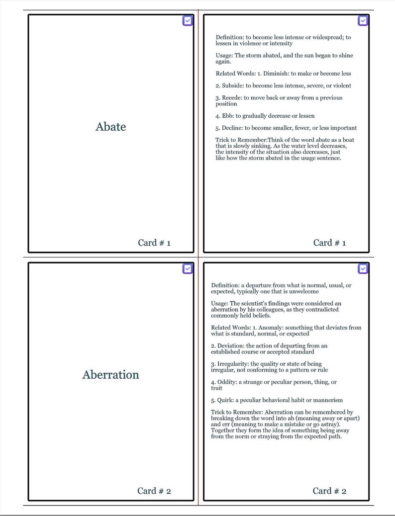 SAT Vocabulary Building Flashcards (906 Cards) - Etsy