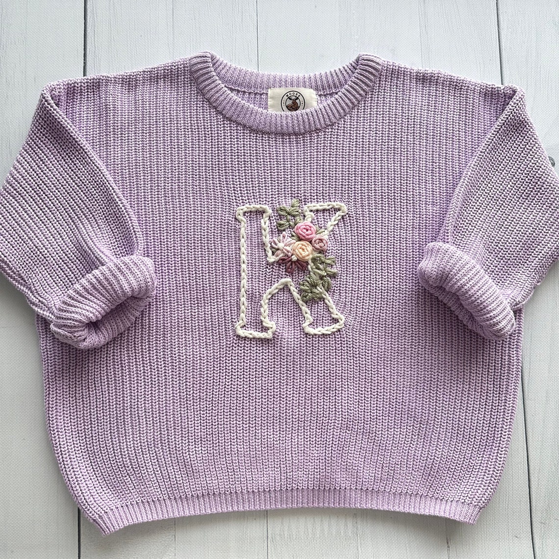 Personalized Floral Initial Hand-embroidered Baby Knit Sweater, Custom ...