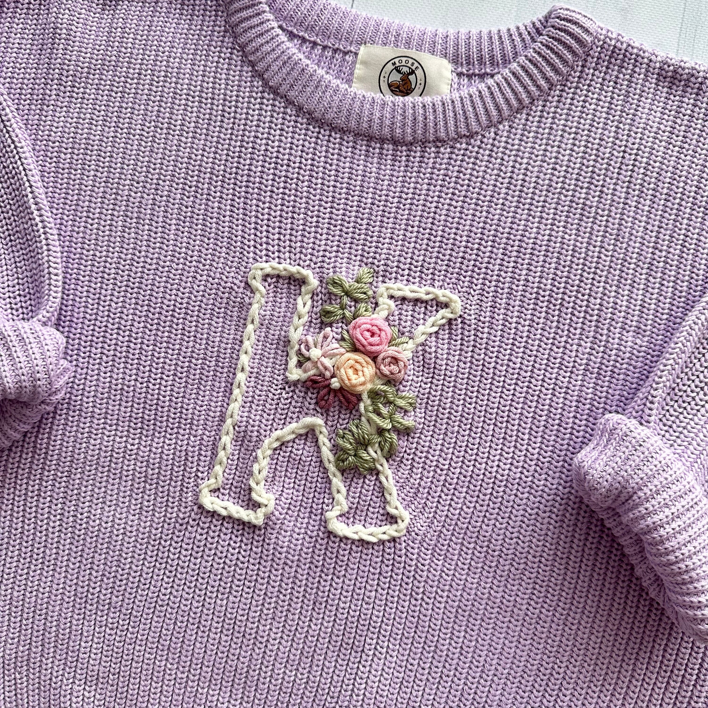 Personalized Floral Initial Hand-embroidered Baby Knit Sweater, Custom ...