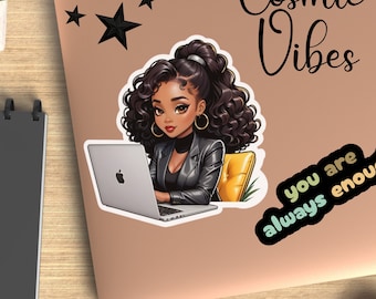 Printable Girl Boss Double Caffeinated Premium Sticker Black Woman ...
