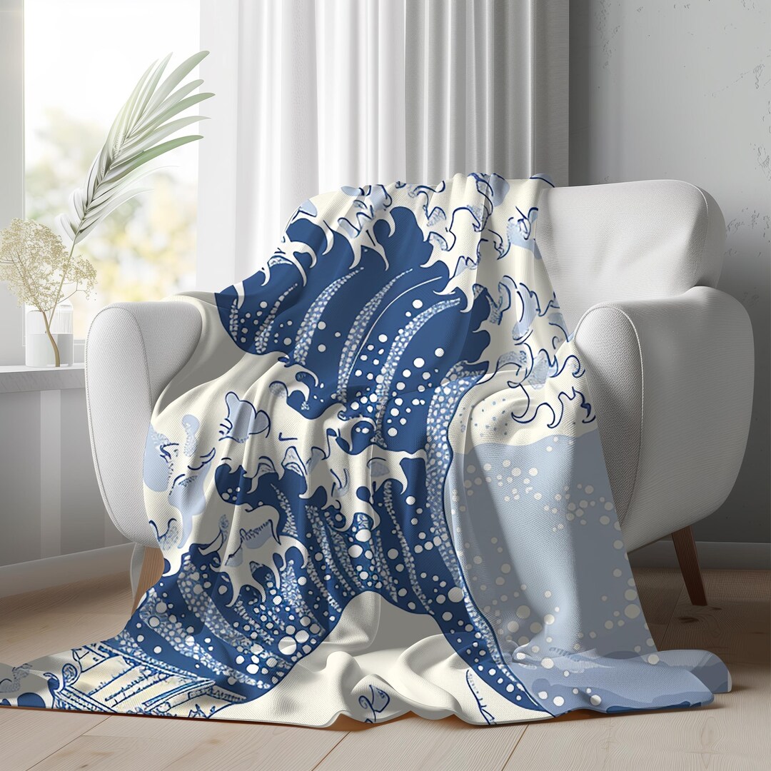 The Great Wave off Kanagawa Blanket Japanese Ancient Art Fleece Cozy ...