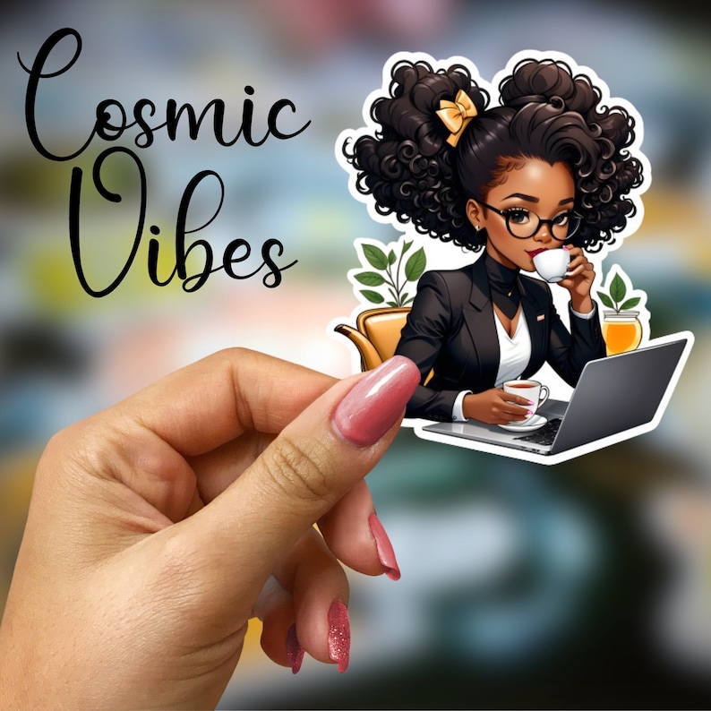 Printable Girl Boss Double Caffeinated Premium Sticker Black Woman ...