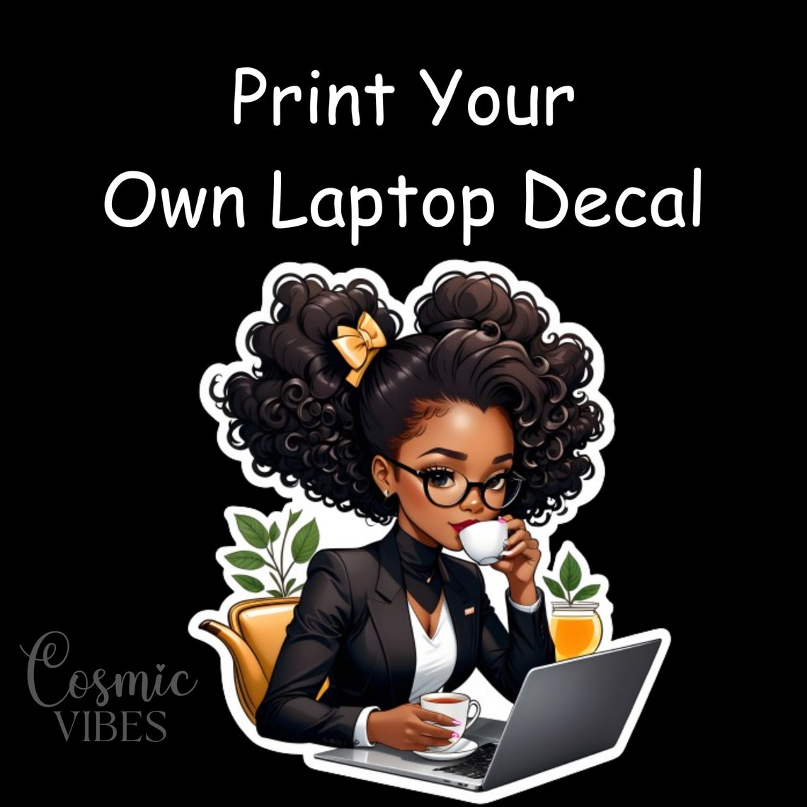 Printable Girl Boss Double Caffeinated Premium Sticker Black Woman ...