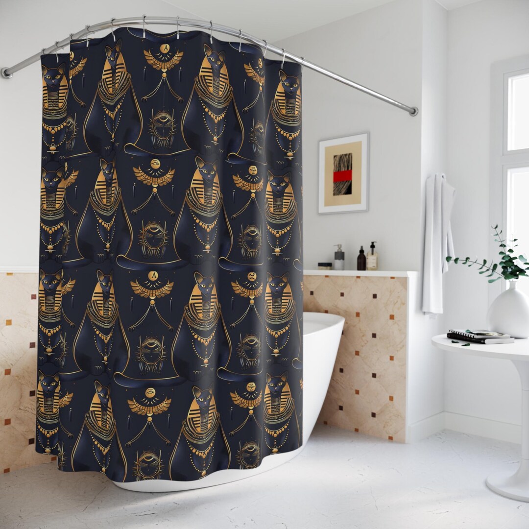 Black Cat Pharaoh Shower Curtain, Egyptian Home Decor - Etsy