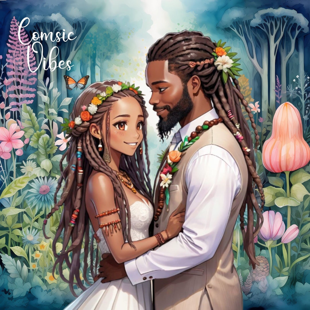 Boho Wedding Cartoon Anime Sticker Dread Lock Beautiful Couple Beach ...