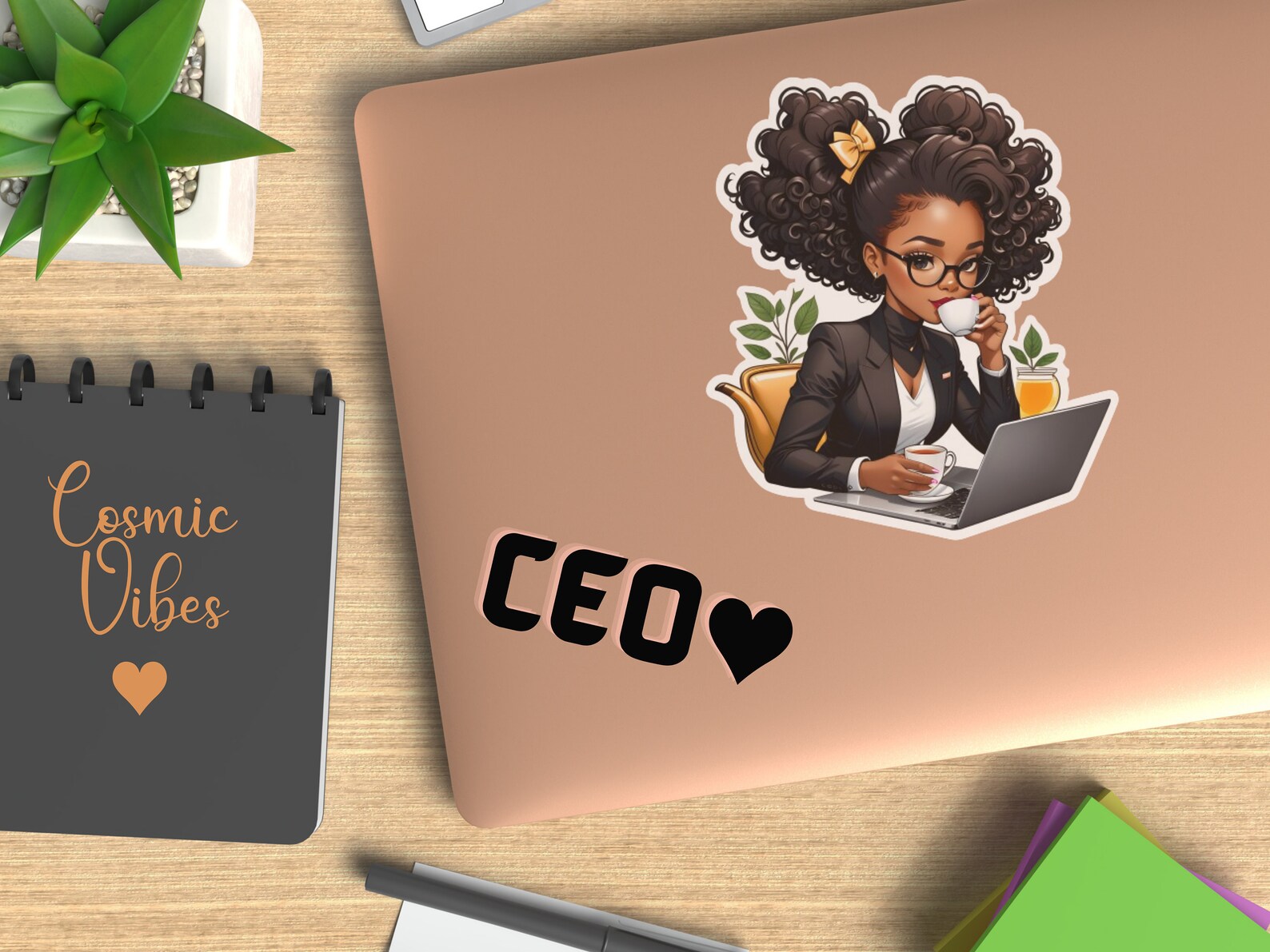 Printable Girl Boss Double Caffeinated Premium Sticker Black Woman ...
