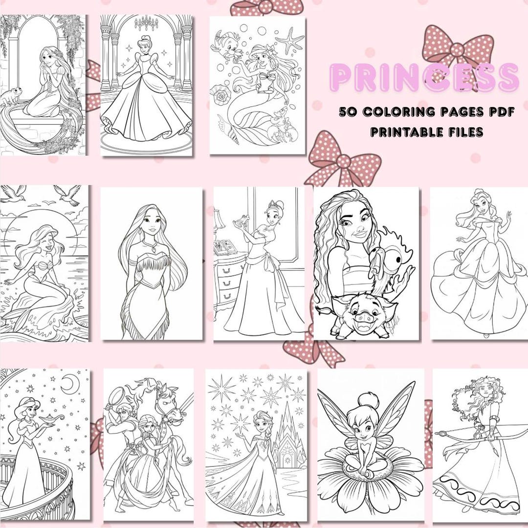 Princess 50 Coloring Pages for Kids - Girls Coloring - Printable ...