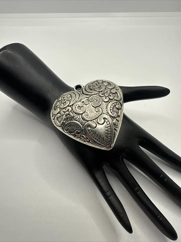 Gothic Forever Hollow Pendant Filigree 14kt White Gold Filled Silvered ...
