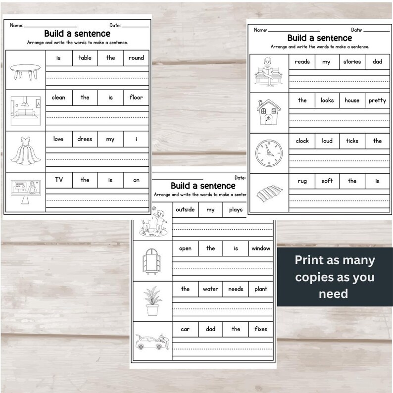 36 Printable Build Sentence Worksheets | Sentences Writing Practice ...