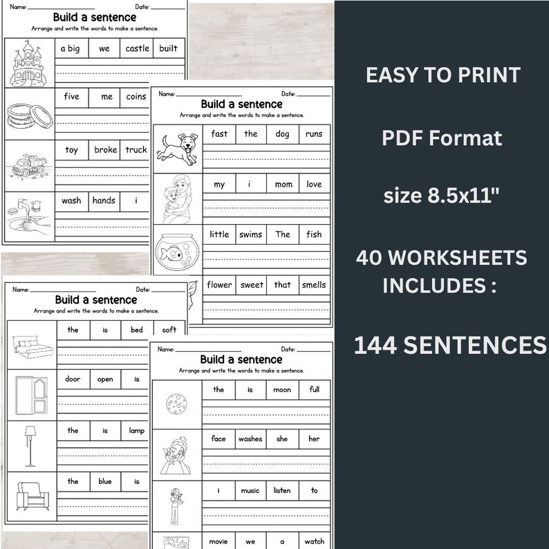 36 Printable Build Sentence Worksheets | Sentences Writing Practice ...