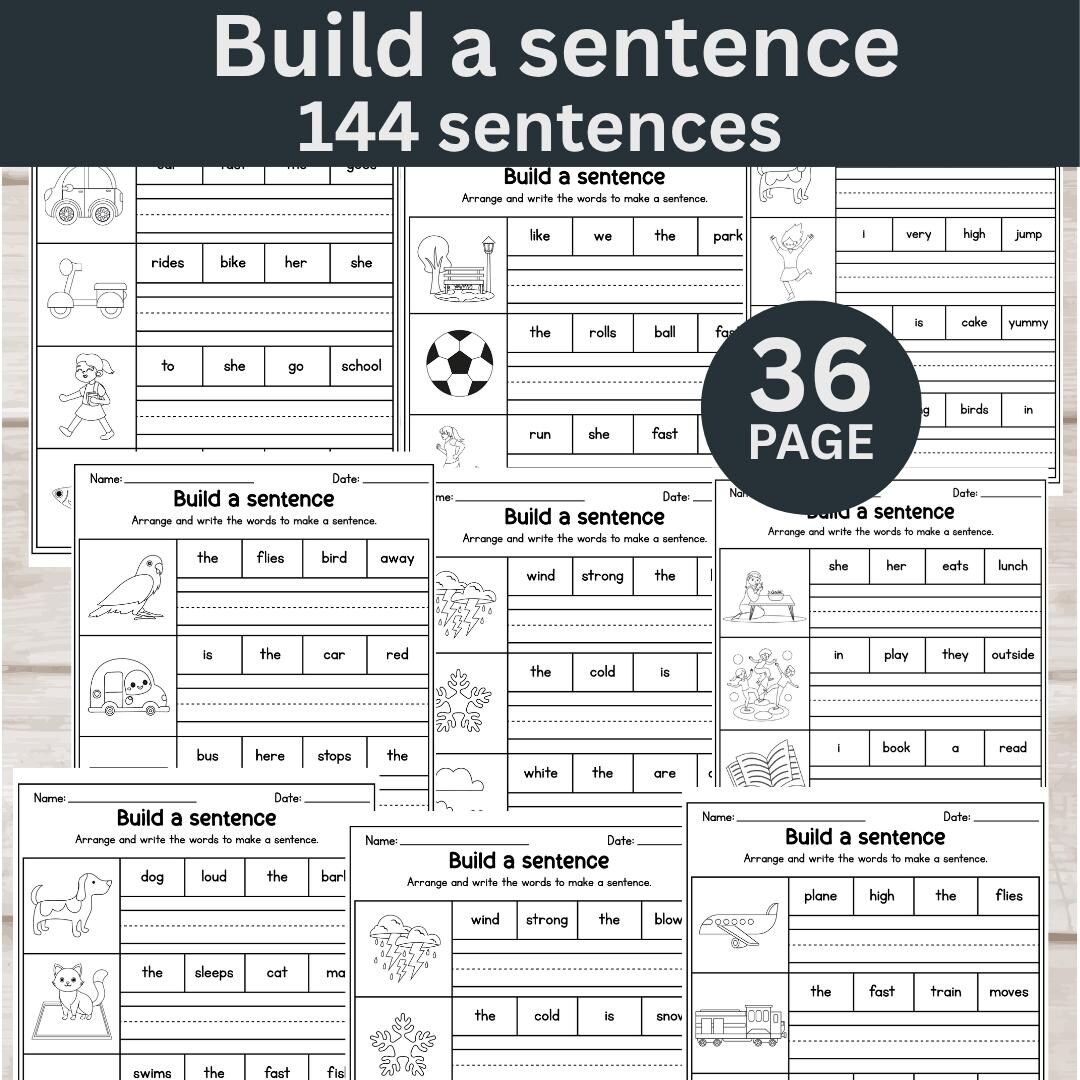 36 Printable Build Sentence Worksheets | Sentences Writing Practice ...