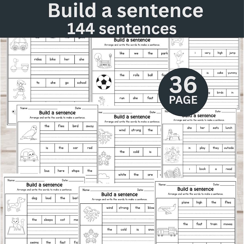 36 Printable Build Sentence Worksheets | Sentences Writing Practice ...
