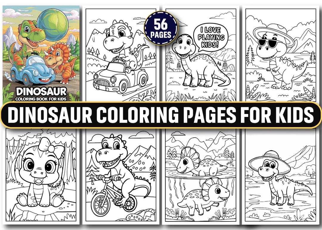 56 Cute Dinosaur Coloring Pages for Kids | Coloring Sheets | Digital ...