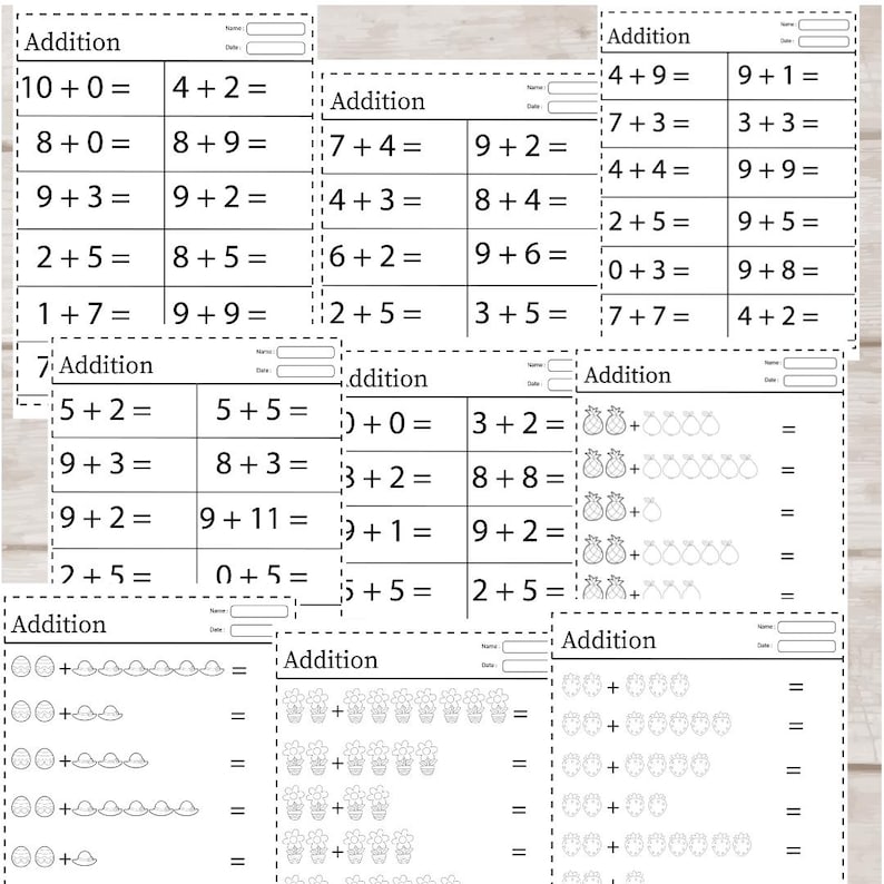 141 Printable Addition & Subtraction Worksheet Bundle | Matching ...