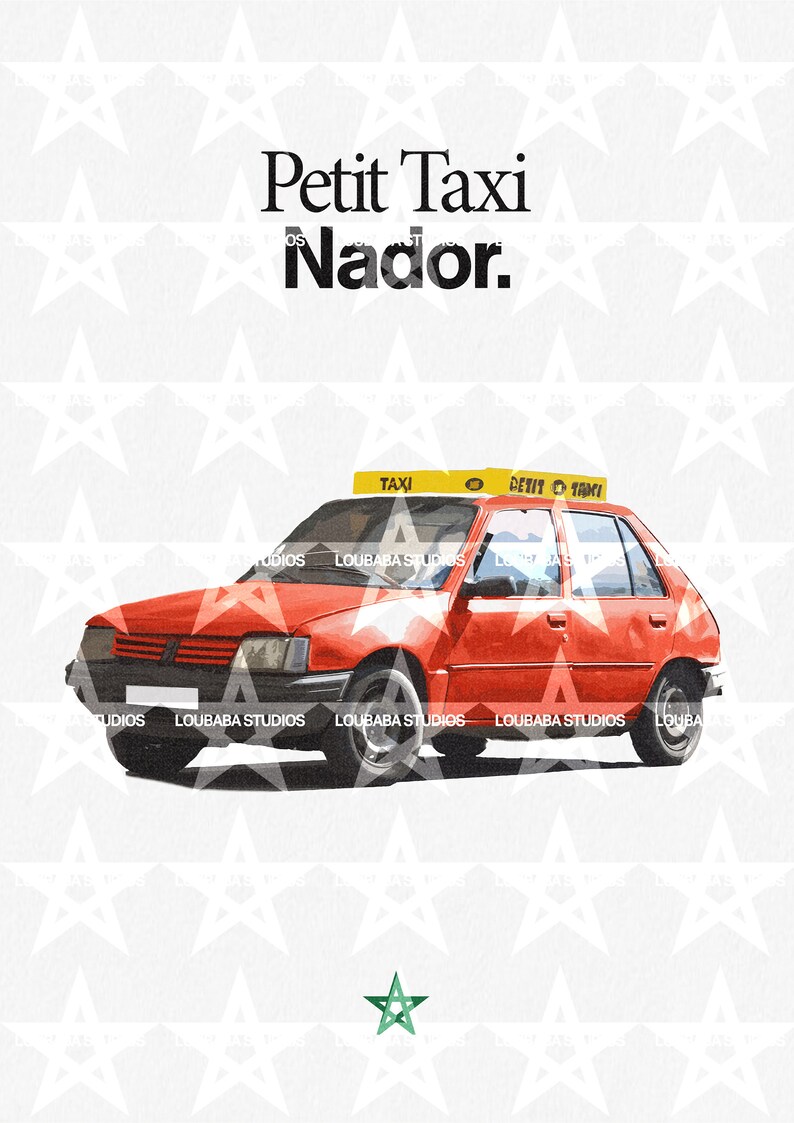 Moroccan Taxi Art Print | Red Petit Taxi Nador Poster | Minimalist Wall ...