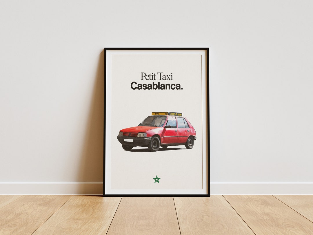 Moroccan Taxi Art Print | Red Petit Taxi Casablanca Poster | Digital ...