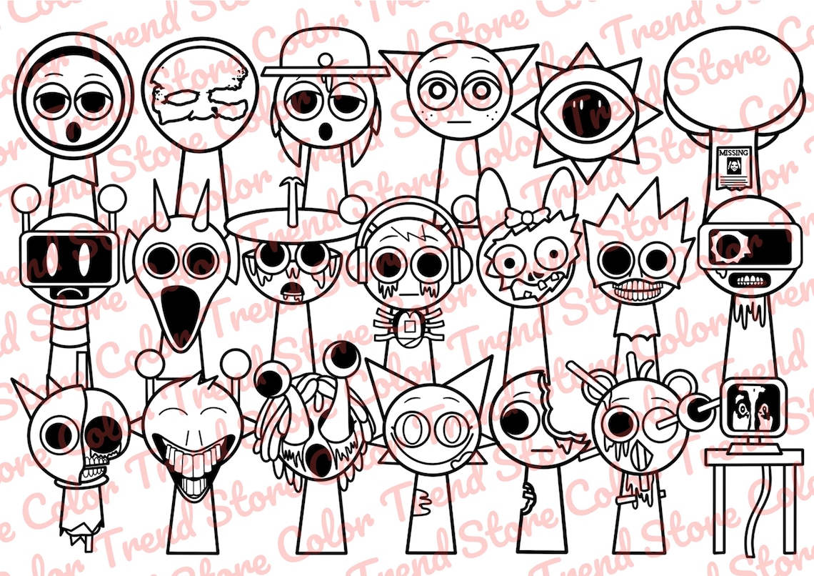 Sprunki Coloring Page 1 PNG and 1 PDF A4 Size / Digital Download - Etsy