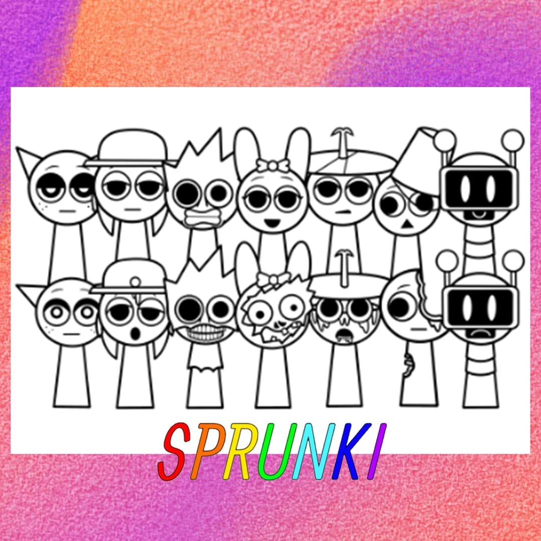 Página para colorear de Sprunki de Incredibox, 1 PNG y 1 PDF, tamaño A4 ...