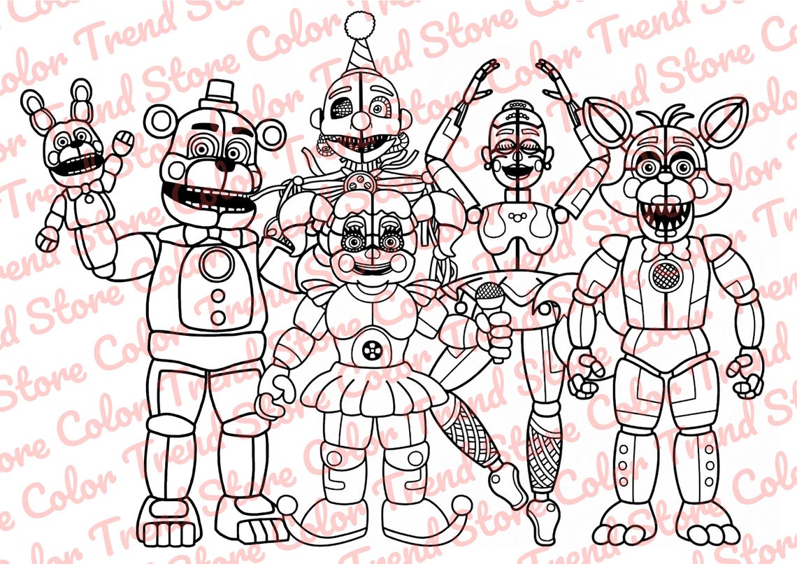 Five Nights Coloring Pages 2 ZIP (4 PNG and 4 PDF) A4 Size for Personal ...
