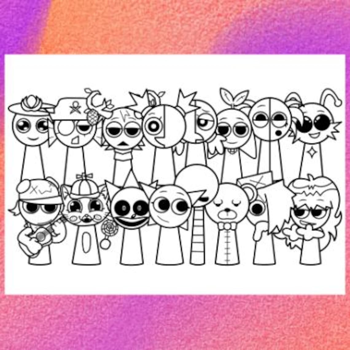 Sprunki Coloring Page: OC Vs Retake - A4 (1 PNG & 1 PDF Digital ...