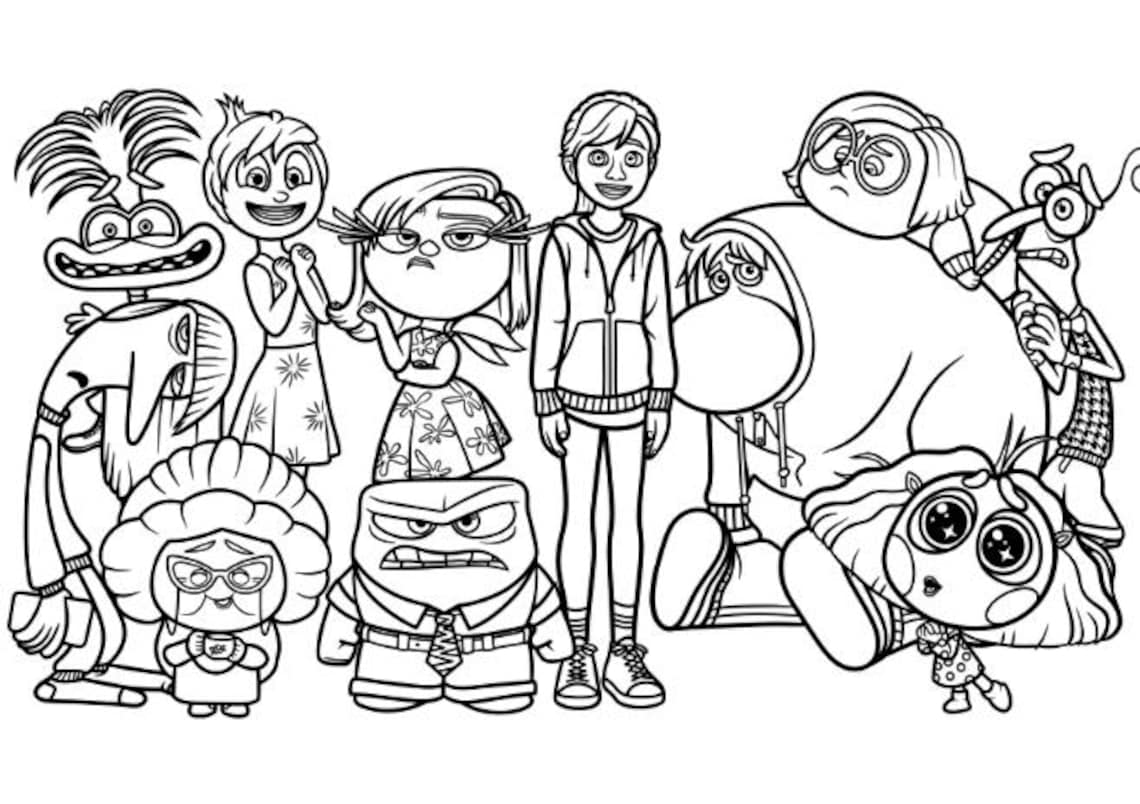 Inside Out 2 Coloring Pages 2 ZIP 4 PNG and 4 PDF A4 Size for Personal ...