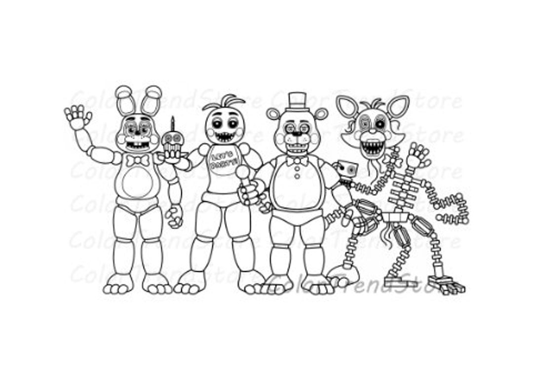 Toy Animatronics Five Nights at Freddy's FNAF Coloring Page PNG and PDF ...