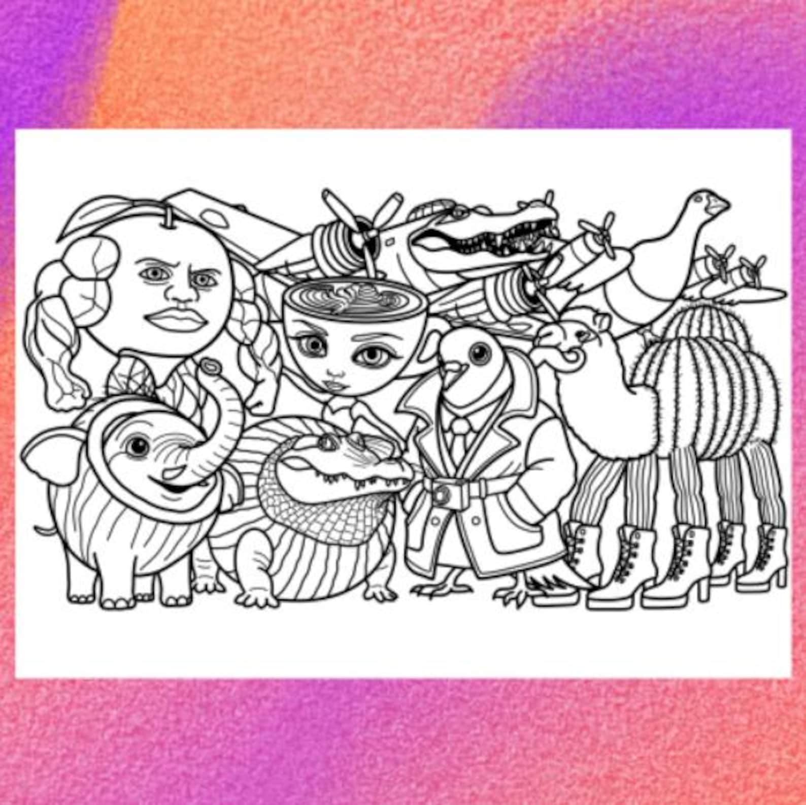 Italian Brainrot Animals Coloring Page 1 PNG and 1 PDF A4 Size ...