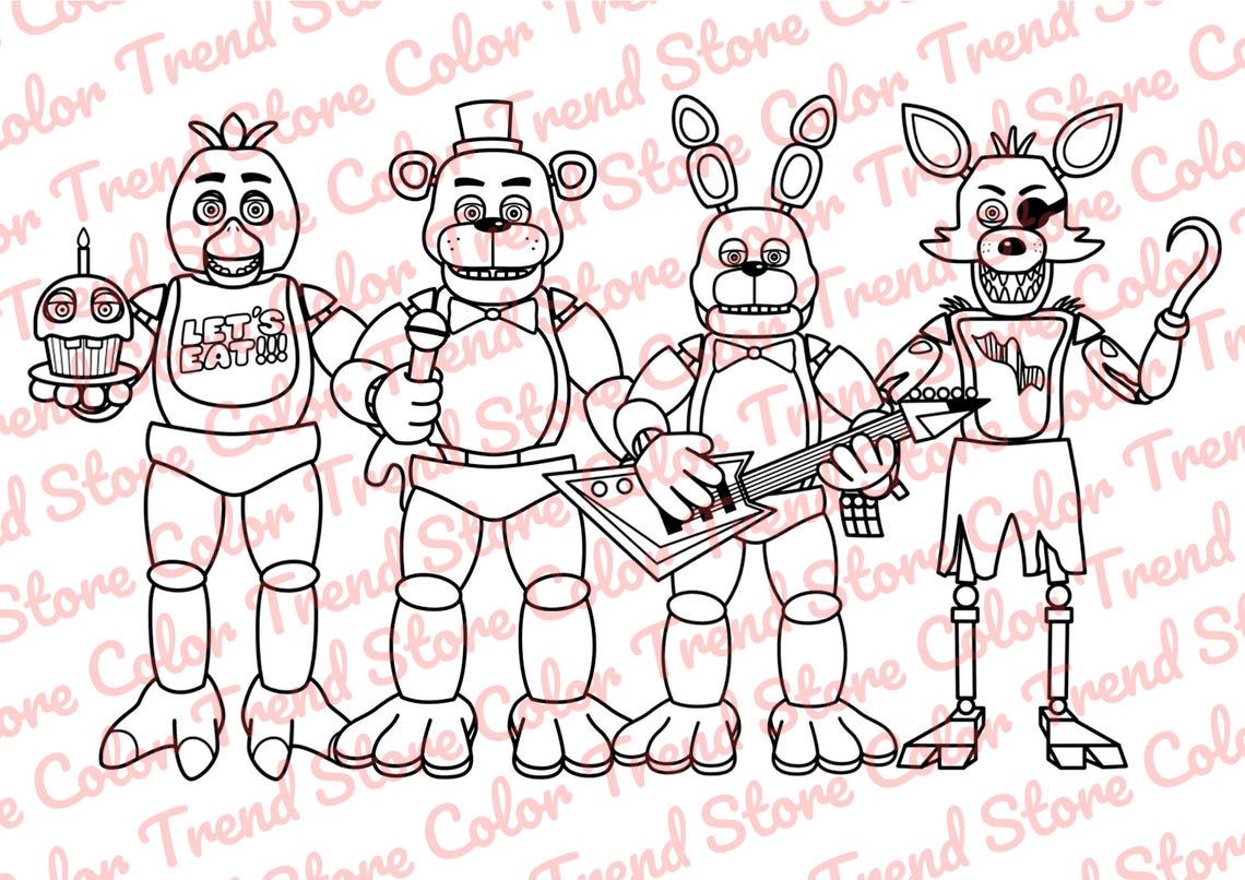 Five Nights Coloring Page 1 PNG and 1 PDF A4 Size / Digital Download - Etsy