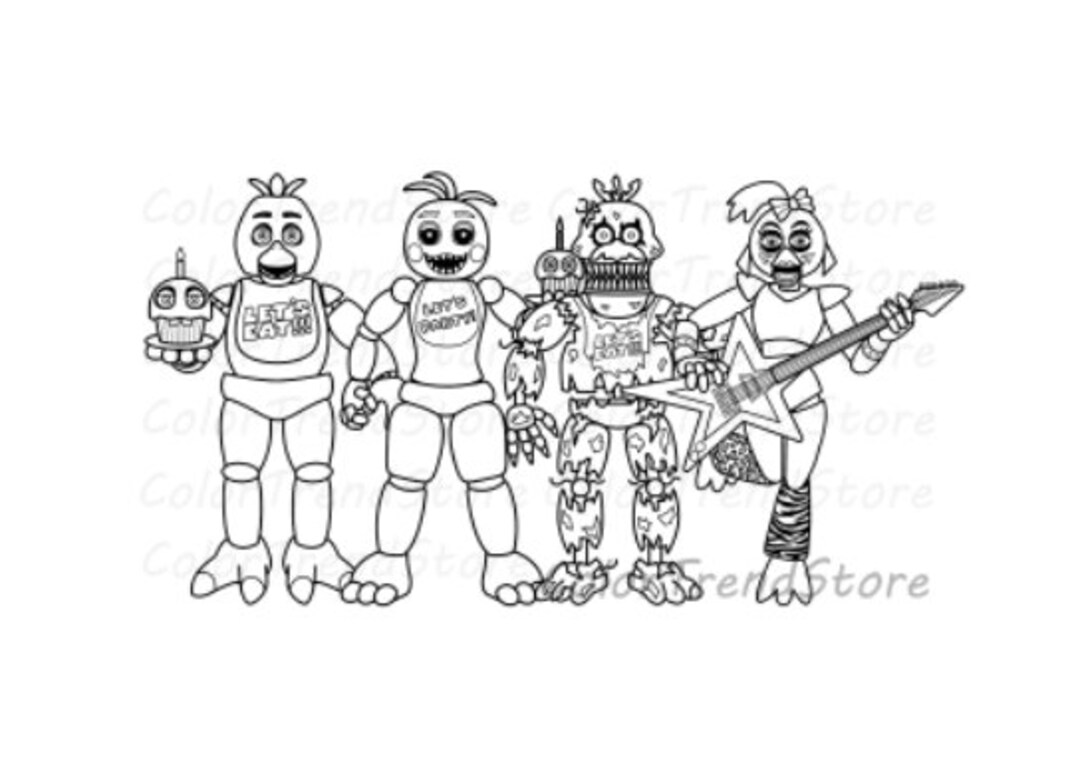 Five Nights at Freddy's FNAF Evolution of Chica Coloring Page PNG and ...