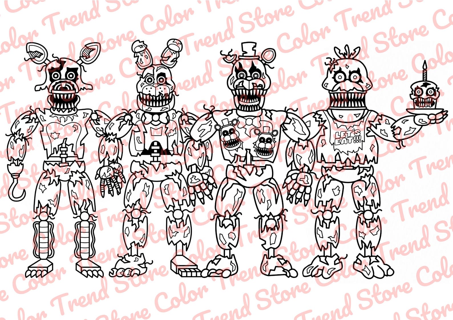 Five Nights Coloring Page 1 PNG and 1 PDF A4 Size for Personal Use Only ...