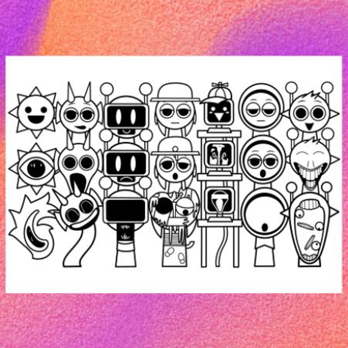 Página Para Colorear De Sprunki 1 Png Y 1 Pdf Tamaño A4 Solo Para Uso