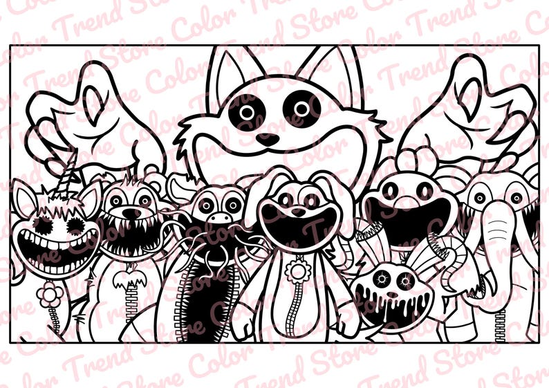 Smiling Critters Coloring Page 1 PNG and 1 PDF A4 Size for Personal Use ...