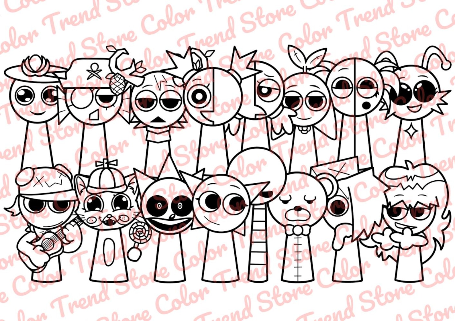 Sprunki Coloring Page: OC Vs Retake - A4 (1 PNG & 1 PDF Digital ...