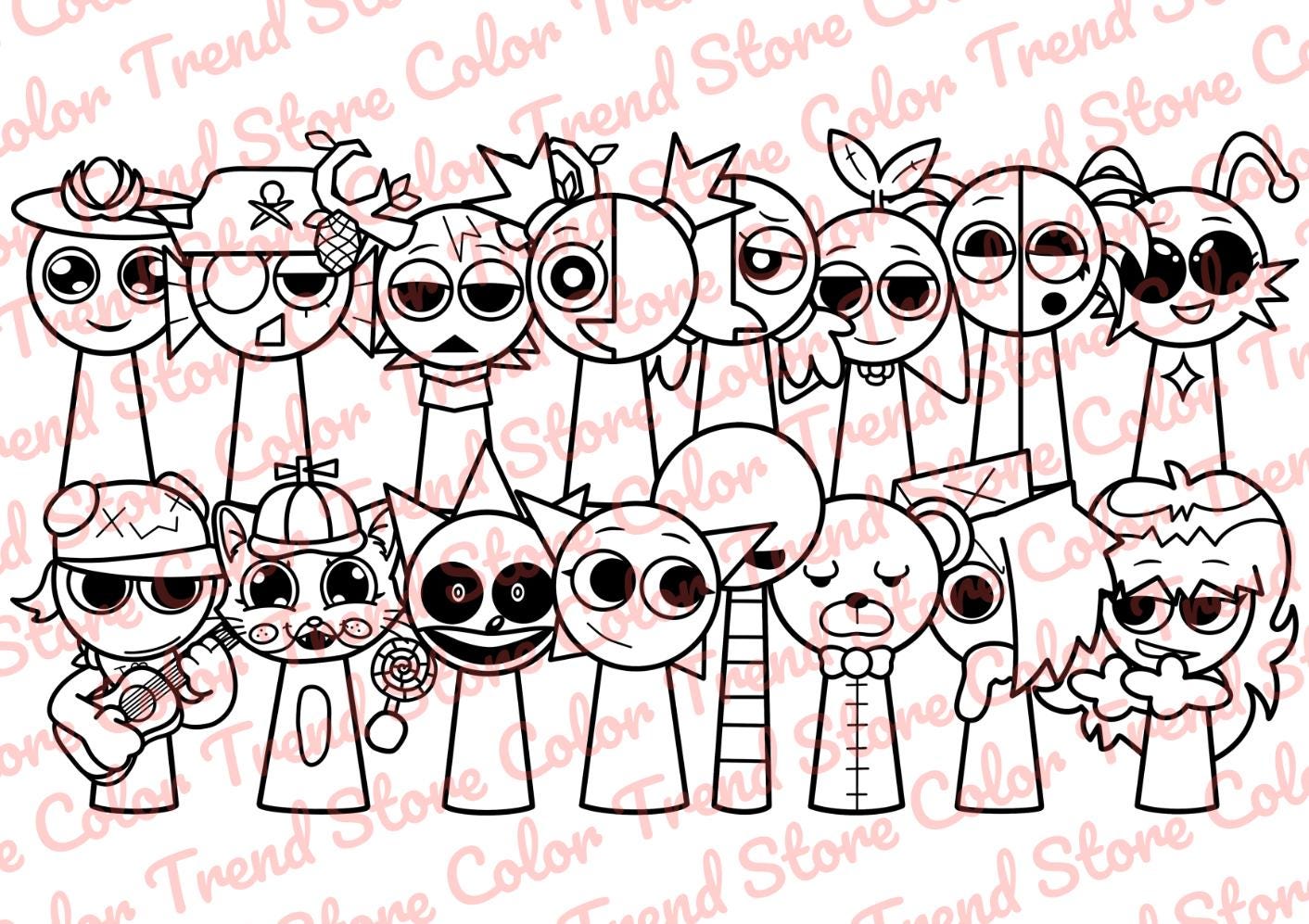 Sprunki Coloring Page: OC Vs Retake - A4 (1 PNG & 1 PDF Digital ...