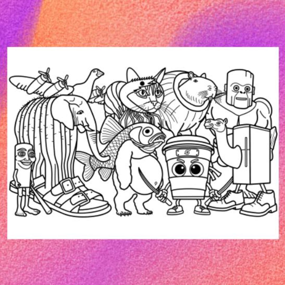Italian Brainrot Animals Coloring Page 1 PNG and 1 PDF A4 Size for ...